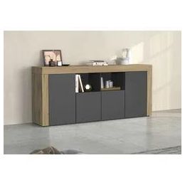Sideboard OTTO HOME "CHRONOS Breite 200 cm mit 4 T&uuml;ren, 2 offene und 8 geschlossene F&auml;cher", grau (anthrazit matt, eiche wotan), B:200cm H:85cm T:40cm, FSC-zertifizierter Holzwerkstoff, Sideboards, Sideboard, Sideboard,Kommode, Schrank, Grifflos mit Push to Open, Made in Italy