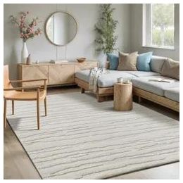 Teppich MERINOS "Elio 2", beige (creme), B:120cm H:16mm L:170cm, Polypropylen, Teppiche, Teppich, moderner Kurzflor Teppich mit Hoch-Tief-Effekt, 3D Effekt