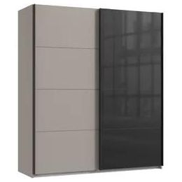 Kleiderschrank wimex "Tilburg, Metallgriffe, Made in Germany", schwarz (saharagrau, durchg&auml;ngige t&uuml;rfront glas schwarz, absetzung grafit), B:180cm H:208cm T:65cm, Holzwerkstoff, Schr&auml;nke, Kleiderschrank, mit Schwebet&uuml;ren, jeweils 1 Glaselement, 180, 225 oder 270cm breit