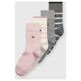 Socken Tommy Hilfiger "TH KIDS SOCK 4P BRETON STRIPE ECOM", M&auml;dchen, Gr. 39-42, middle grau melange, pink, Obermaterial: 76% Baumwolle, 23% Polyamid, 1% Elasthan, mehrfarbig, Socken Socken