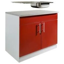 Wiho-K&uuml;chen Sp&uuml;lenschrank WIHO K&Uuml;CHEN "Kiel", rot (front: burgund, korpus: steel grau), B:100cm H:85cm T:60cm, Schr&auml;nke, Sp&uuml;lenschrank, 100 cm breit, 60 cm tief