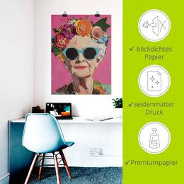 Wandbild Artland, B:90cm H:120cm, bunt, Papier, Wohnzimmer, Bilder, "Wild und fabelhaft, Frau mit Blumenkranz", als Alubild, Leinwandbild, Poster,