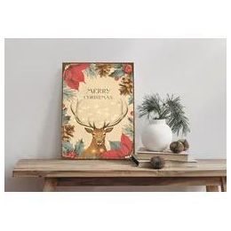 Alu-Dibond-Druck queence "Hirsch", braun (farbe bild(er): braun), B:20cm H:30cm T:0,2cm, Alu Dibond, Bilder, Bl&auml;tter, Tannenzweige, Schild