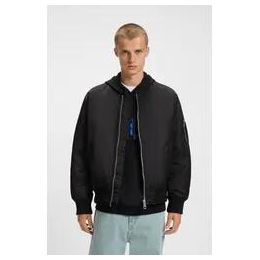 HUGO BOSS Blouson HUGO BLUE "Biero", Herren, Gr. L, schwarz (schwarz001), Web, Obermaterial: 100% Polyamid, unifarben, relaxed fit h&uuml;ftlang, Rundhals, Strickb&uuml;ndchen, Jacken Blouson, mit wasserabweisendem Finish und &Auml;rmeltasche