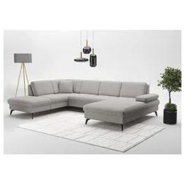 Sit & More Wohnlandschaft SIT & MORE "Morris Jubi U-Form, B: 300 cm", grau (hellgrau), B:300cm H:83cm T:202cm, 95% Polyester, 5% Polyamid, Sofas, Wohnlandschaft, mit Armteilfunktion & 1 Zierkissen, optional Bettfunktion