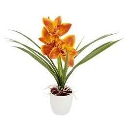 Kunstblume I.GE.A. "Orchidee", orange, B:26cm H:32cm L:16cm, Polyester, Kunstpflanzen, Mit Bl&auml;tter im Topf aus Keramik K&uuml;nstliche Blume Cymbidium-Orchidee