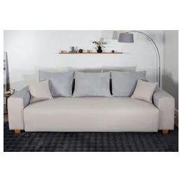 Schlafsofa Collection AB "Yves, B: 243 cm, Liegefl. 142x194 cm", grau (hellgrau, hellgrau), B:243cm T:94cm, 100% Polyester, Sofas, Schlafsofa, Bettfunktion, Bettkasten & 2 Zierkissen, Federkern
