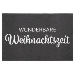 Fu&szlig;matte "VELVET - WEIHNACHTSZEIT, Made in Belgium", schwarz, B:60cm H:5mm L:40cm, Polyamid, PRIMAFLOR-IDEEN IN TEXTIL, Teppiche, Fu&szlig;matte, Schmutzfangmatte, Weihnachten, mit Spruch, waschbar, rutschhemmend