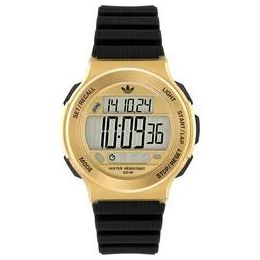 Chronograph Adidas ORIGINALS "EXPRESSION THREE DIGITAL", gold (schwarz, goldfarben), Armbanduhren, Damen, Chronograph, Quarzuhr, Armbanduhr, Herrenuhr, Damenuhr,Silikonarmband,Stoppfunktion