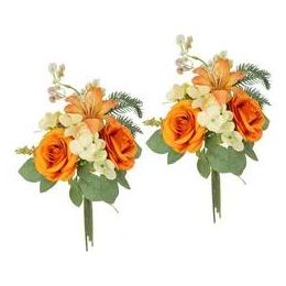 Kunstblume I.GE.A. "Kunstblumen-Strau&szlig; Rosen Lilien Hortensie", orange, B:18cm H:35cm L:17cm, Polyester, Kunstpflanzen, Blumenstrau&szlig; Bouquet Blume Grabschmuck Aufleger Grabdeko