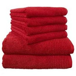 Handtuch Set Dyckhoff "Brillant", rot (kirsche), 6 Stk., Walkfrottee, Walkfrottee, Obermaterial: 100% Baumwolle, Handtuch-Sets, mit Streifenbord&uuml;re;4 Handt&uuml;cher (50x100cm), 2 Duscht&uuml;cher (70x140cm)