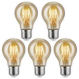 Paulmann LED-Leuchtmittel "LED Standardform 4,7W E27 2500K", Energieeffizienz: F (A-G), gold (goldfarben), L:10,6cm &Oslash;:6cm, Leuchtmittel, 5er-Pack, Goldlicht