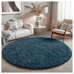 Hochflor-Teppich OTTO HOME "Banji", blau (dunkelblau), B:100cm H:37mm L:100cm &Oslash;:100cm, Polypropylen (PP), Teppiche, Uni Farben, weich und flauschig, auch als rechteckig erh&auml;ltlich