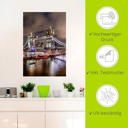 Wandbild Artland, B:60cm H:90cm, bunt, Vinyl, Wohnzimmer, Bilder, "LONDON Tower Bridge im Abendlicht", als Alubild, Leinwandbild, Poster,