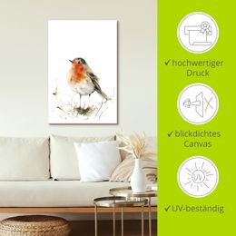 Wandbild Artland, B:80cm H:120cm, bunt, Leinwand, Wohnzimmer, Bilder, "Aquarell Rotkehlchen", als Alubild, Leinwandbild, Poster, Wandaufkleber in