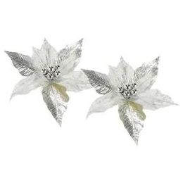 Dekoh&auml;nger I.GE.A. "Poinsettia auf Clip", silber, B:28cm H:14cm, Polyester, Dekoh&auml;nger, 2er Set 28cm Weihnachts-Christstern k&uuml;nstlich Weihnachtsblume gold
