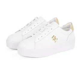 Plateausneaker Tommy Hilfiger "PLATFORM COURT SNEAKER METALLICS", Damen, Gr. 41, wei&szlig;, Leder, Schuhe Plateausneaker, Freizeitschuh, Halbschuh, Schn&uuml;rschuh mit TH-Logo