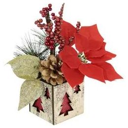 Winterliche Kunstpflanze I.GE.A. "Gesteck mit Poinsettia im Topf, Weihnachtsstern, Weihnachtsdeko", rot, H:26cm &Oslash;:15cm, Kunststoff, Polyester, Kunstpflanzen, Kunstblumen-Gesteck mit Beeren, Zapfen und Tannenzweigen
