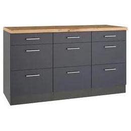 Unterschrank KOCHSTATION "KS-Milan", grau (anthrazit), B:150cm H:86cm T:60cm, Holzwerkstoff, Schr&auml;nke, Unterschrank, Auszugschrank 150 cm, matte oder hochgl&auml;nzende Fronten
