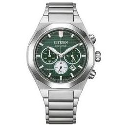 Chronograph Citizen, silber (titansilberfarben, dunkelgr&uuml;n), Armbanduhren, Damen, Chronograph, Armbanduhr, Solar, Titan, Herrenuhr, analog, Tag, Stoppfunktion