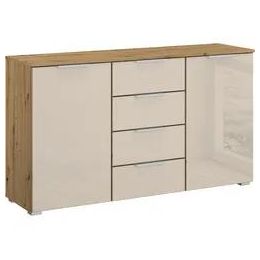 Schubkastenkommode Rauch "Sideboard Kommode Kombikommode KOLUNA mit Glasfront", eiche artisan, glas beige (champagner), B:120cm H:81cm T:42cm, Holzwerkstoff, Sideboards, vier gro&szlig;e Schubladen, mit insgesamt 4 Einlegeb&ouml;den MADE IN GERMANY