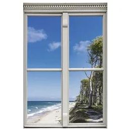 Wandsticker queence "Strand", blau, B:40cm H:60cm T:0,1cm, Wandtattoos, Wandsticker, Wandbild, selbstklebend, 3D, Fenster