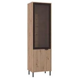 Vitrine Home Affaire "Mayenne Vitrinenschrank, Standvitrine, Showcase, B/H: 54,5/195 cm", artisah eiche stripes, B:54,5cm H:195cm T:40cm, Glas, Holzwerkstoff, MDF, Schr&auml;nke, Vitrine, Holzt&uuml;r mit Rillen-Optik, Glast&uuml;r, Modernes Design