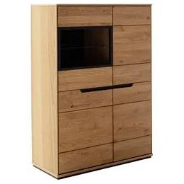 Stauraumvitrine MCA LIVING "Araya Highboard", braun (eichenfarben), B:92,5cm H:129,5cm T:40,5cm, Holzwerkstoff, Massivholz, Schr&auml;nke, T&uuml;ren ged&auml;mpft