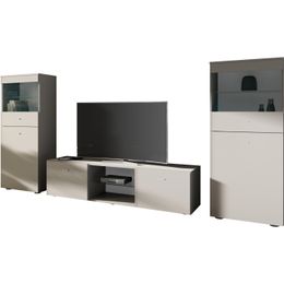 borchardt M&ouml;bel Wohnwand BORCHARDT M&Ouml;BEL "Scala, Mediawand 3-teilig mit 2 Vitrinen und Lowboard", kaschmir, Mit Griffen, Kastenm&ouml;bel-Sets, Wohnwand, Mit Griffen oder Push-to-open-Systemen, Fronten matt oder gl&auml;nzend
