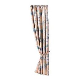 Weckbrodt-Gardinen Vorhang WECKBRODT "Matteo" Gr. 1, beige (sand, blau), B:140cm H:145cm, Polyester, Gardinen, Satin, bedruckt, leichte Qualit&auml;t, mit Raffhalter, Gardine, Store