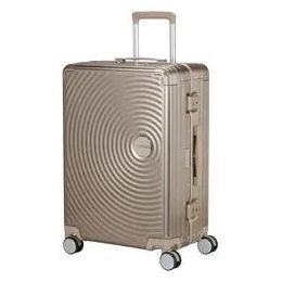 Hartschalen-Trolley American Tourister "SOUNDBOX ALU, verschiedene Gr&ouml;&szlig;en und Farben", Gr. B/H/T: 47cm x 68cm x 29cm 73 l, braun (bronze), Aluminium, Koffer, Hartschalen-Koffer zwei TSA-Schl&ouml;sser Aluminium-Koffer