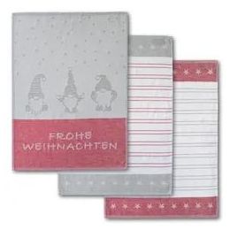 Geschirrtuch Dyckhoff "Wichtel, mit Schriftzug Frohe Weihnachten, Streifen und Sternen", rot (rot, grau, wei&szlig;), B:50cm L:70cm, 100% Baumwolle, Geschirrt&uuml;cher, Geschirrtuch, mit 3 verschiedenen Motiven, Ma&szlig;e je Tuch ca. 50x70 cm, 100% Baumwolle