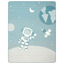 Babydecke Biederlack "Babydecke Spacekid", blau (blau, natur), B:75cm L:100cm, Baumwolle, Polyacryl, Polyester, Wohndecken, Babydecke, 75 x 100, mit Zierstich