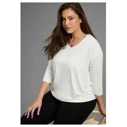 3/4-Arm-Shirt LAURA SCOTT CURVE, Damen, Gr. 52/54, wei&szlig;, Jersey, Obermaterial: 95% Viskose, 5% Elasthan, unifarben, Basic, loose fit h&uuml;ftbedeckend, V-Ausschnitt, Shirts 3/4-Arm-Shirt, mit V-Ausschnitt und lockerer Passform &ndash; GROSSE GR&Ouml;SSEN