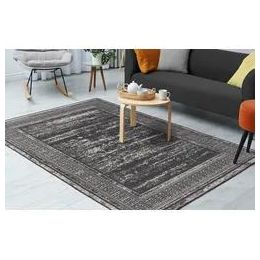 Teppich Kayoom "Kalevi 300", grau (grau, creme), B:80cm H:8mm L:150cm, Polyester, Teppiche, Teppich, Flachgewebe