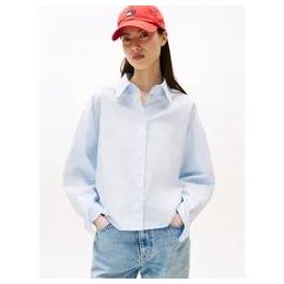 Tommy Hilfiger Hemdbluse TOMMY JEANS "TJW REG CROP STRIPE POPLIN SHIRT", Damen, Gr. XS (34), blau (light powdery blau, stripe), Web, Obermaterial: 100% Baumwolle, gestreift, Blusen Hemdbluse