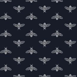 Joules Vliestapete "Block Print Bee", B/L: 0,52m x 10m, Rollen: 1, blau, Wohnzimmer, Tapeten, animal print