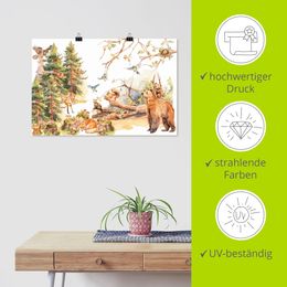 Wandbild Artland, B:120cm H:80cmfarbe bild(er): gr&uuml;n, Papier, Wohnzimmer, Bilder, "Die Tiere des Waldes", als Alubild, Leinwandbild, Poster,