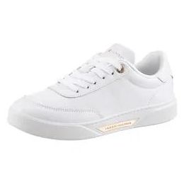 Plateausneaker Tommy Hilfiger "ESSENTIAL CHIC COURT SNEAKER", Damen, Gr. 36, wei&szlig;, Nappaleder, metallic, Schuhe Plateausneaker, Freizeitschuh, Halbschuh, Schn&uuml;rer, goldfarbenen Details im Plateau