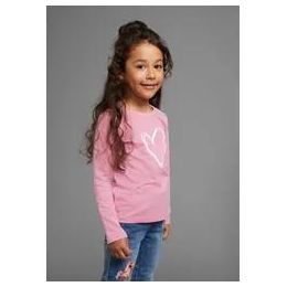 Langarmshirt Kangaroos "f&uuml;r kleine M&auml;dchen", M&auml;dchen, Gr. 116/122, rosa, Jersey, Obermaterial: 100% Baumwolle, bedruckt, Basic, Rundhals, Shirts Langarmshirt, s&uuml;&szlig;er Logo-Druck