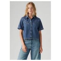 Levi's Jeansbluse LEVI'S "RINOA", Damen, Gr. S (36), sledge sister, Denim/Jeans, Obermaterial: 100% Baumwolle, unifarben, gerade h&uuml;ftlang, Rundhals, Blusen Jeansbluse, kurz, mit Druckkn&ouml;pfen