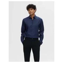 Langarmhemd Selected "SLHSLIMZARK LS SHIRT", Herren, Gr. L, N-Gr, blau (schwarz sapphire), Web, Obermaterial: 100% Baumwolle, unifarben, slim fit, Hemden
