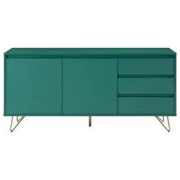 Sideboard Salesfever "Bolton Zeitlose Kommode f&uuml;r stilvolle Ordnung", gr&uuml;n (gr&uuml;n, gold), B:150cm H:70cm T:40cm, MDF, Metall, Sideboards, Sideboard, Kommode mit Haarnadelbeine aus Metall mit Messinglegierung