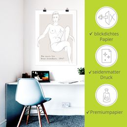 Wandbild Artland, B:90cm H:120cm, beige, Papier, Wohnzimmer, Bilder, "Nu assis les bras &eacute;tendues 1947", als Alubild, Leinwandbild, Poster,