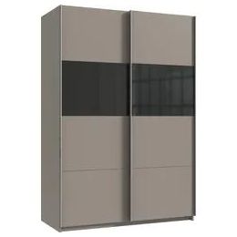 Schwebet&uuml;renschrank wimex "Bramfeld TOPSELLER Kleiderschrank", schwarz (saharagrau, absetzung schwarzglas), B:135cm H:198cm T:64cm, Schr&auml;nke, Schwebet&uuml;renschrank, mit Glaselementen und zus&auml;tzlichen Einlegeb&ouml;den