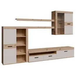 Wohnwand FORTE, beige (artisan eiche, sand), B:300cm, Dekorfolie, Glas, Holzwerkstoff, Kastenm&ouml;bel-Sets, Wohnwand, B/H/T 300/22,9/41 cm