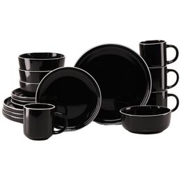Creatable Kombiservice "Nordic Gourmet, Service 16-tlg.", 16schwarz, Geschirr-Sets, Minimalistisches Design, Gl&auml;nzende Glasur, Nordische &Auml;sthetik