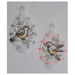 Fensterbild Stickereien Plauen "Vogelpaar" Gr. 1, bunt (blau, gelb, gr&uuml;n), B:14cm H:20cm, Polyester, Fensterbilder