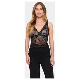 Spitzentop SAINT TROPEZ "DaisySZ top", Damen, Gr. L, schwarz, Spitze, Obermaterial: 90% Polyacryl, 10% Elasthan, unifarben, normal, V-Ausschnitt, Tops Spitzentop, transparent