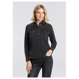 Levi's Jeansbluse LEVI'S "ESSENTIAL WESTERN", Damen, Gr. XL (42), bejewled western, Denim/Jeans, Obermaterial: 100% Baumwolle, Basic, figurbetont h&uuml;ftbedeckend, eckige 1-Knopf-Manschette mit Schlitz, Blusen Jeansbluse, mit Brusttaschen mit Druckkn&ouml;pfen